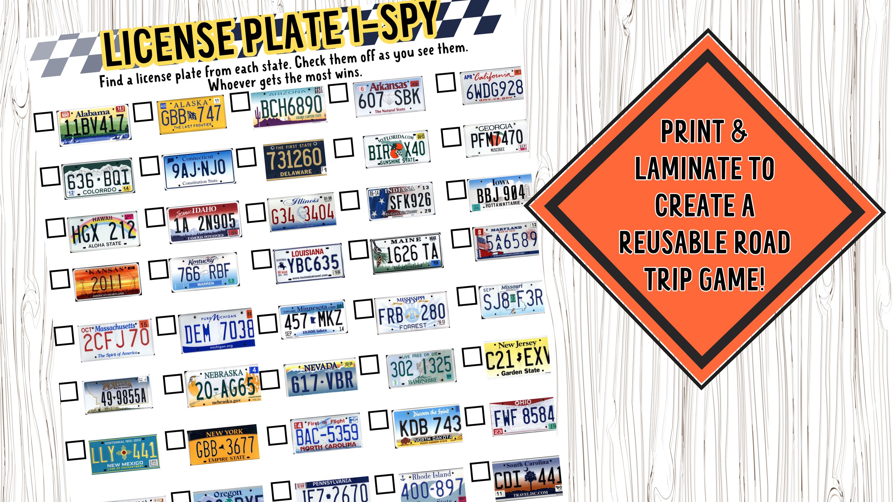 License Plate I Spy Game for Kids | Travel Games | Road Trip Games ...