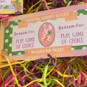 Easter Printable Bunny Bucks, Fun Easter Basket Filler & Egg Hunt Prize ...