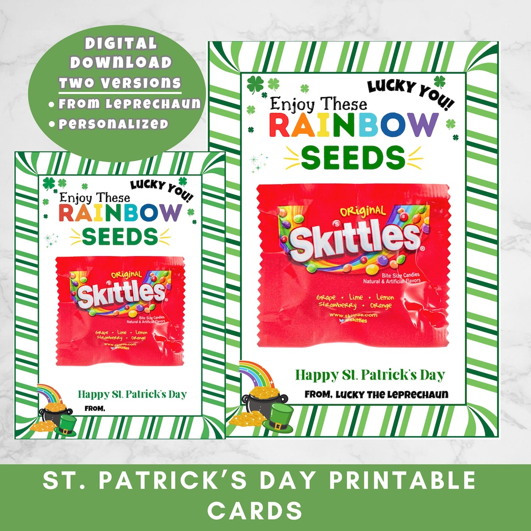 St. Patricks Day Gift, Rainbow Seeds Card, Skittles, Printable Candy ...