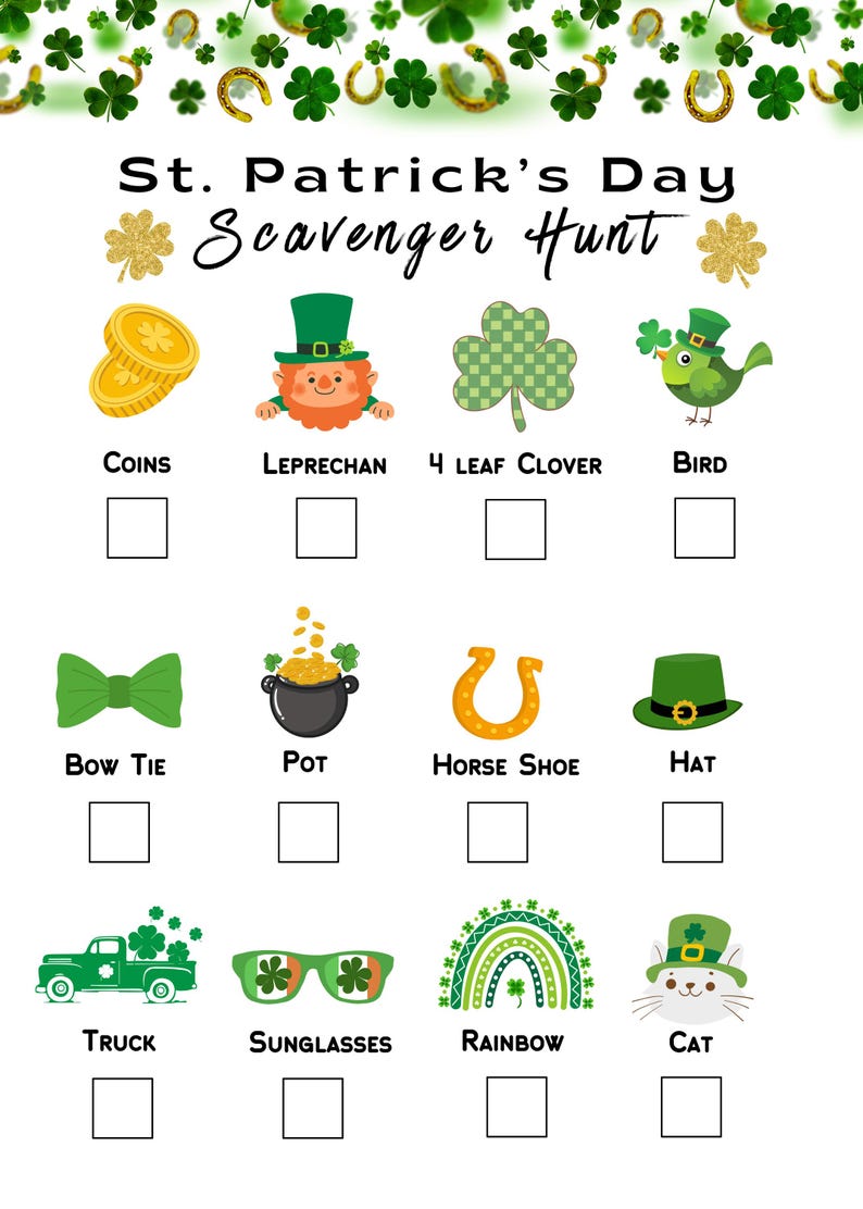 St. Patrick's Day Preschool Scavenger Hunt, Toddler Scavenger Hunt. St ...