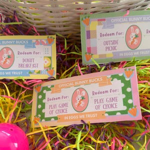 Easter Printable Bunny Bucks, Fun Easter Basket Filler & Egg Hunt Prize ...