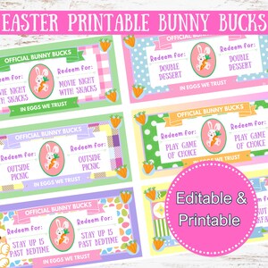 Easter Printable Bunny Bucks, Fun Easter Basket Filler & Egg Hunt Prize ...