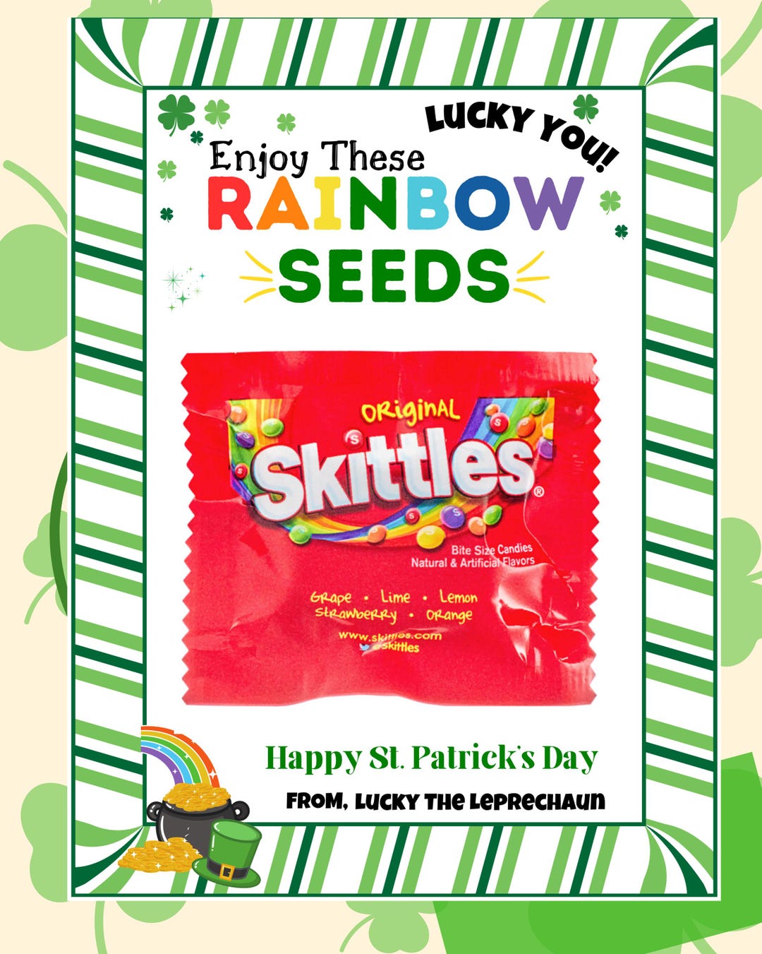 Skittles RAINBOW SEEDS Printable Candy Holders | DIY St. Patrick's Day ...
