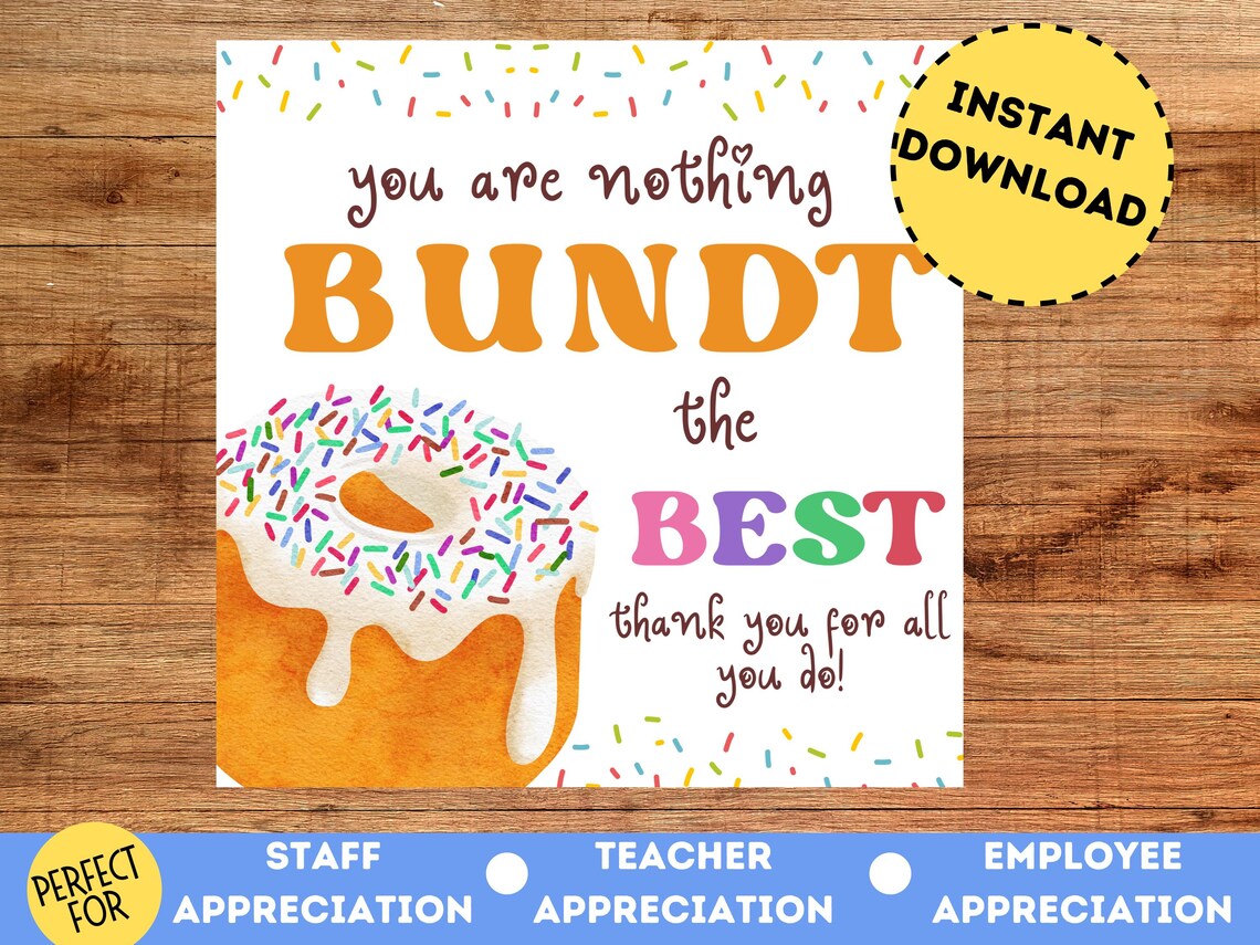 Bundt Cake Tag, Printable Gift Tag, Nothing Bundt Cake, Teacher ...