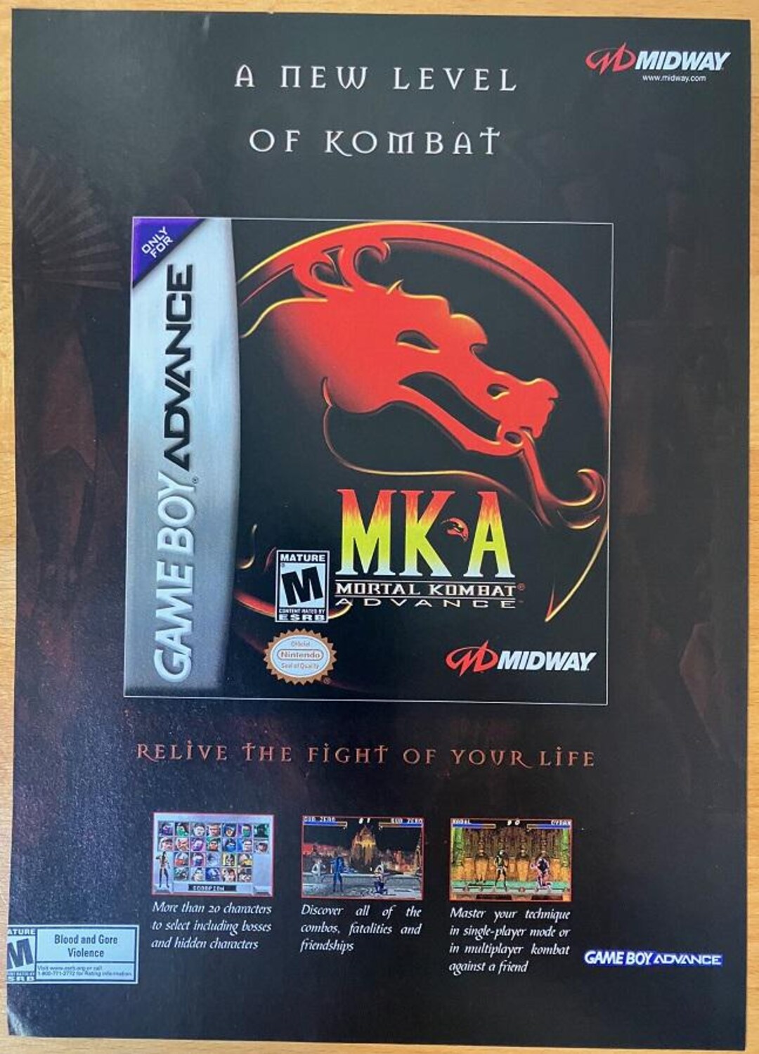 2001 Mortal Kombat Advance GBA Vintage Print Ad/poster Official ...