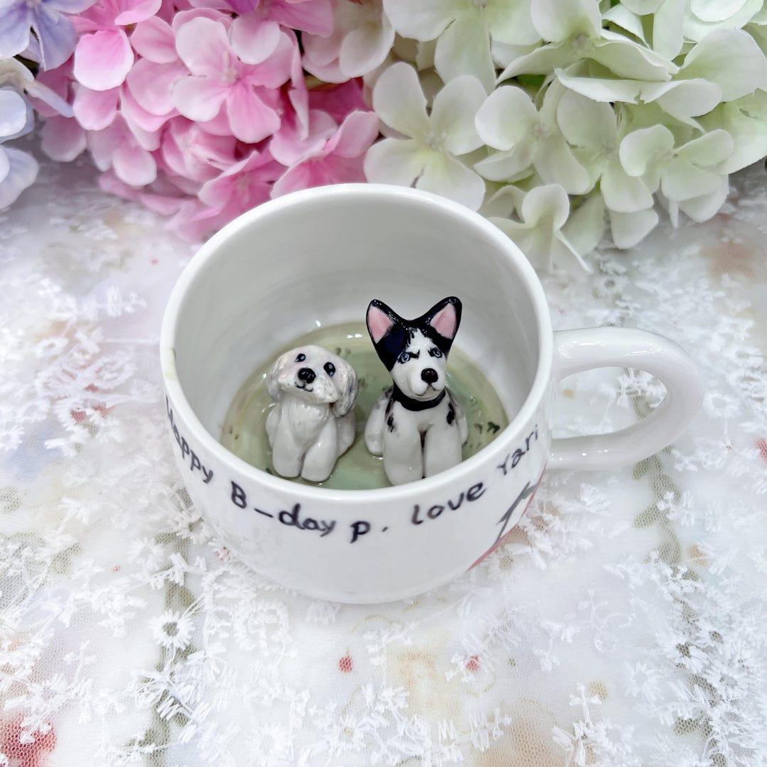 Custom Pet Mug With 3D Dog/cat Figure Handmade Ceramic Mug Peekaboo Pet ...