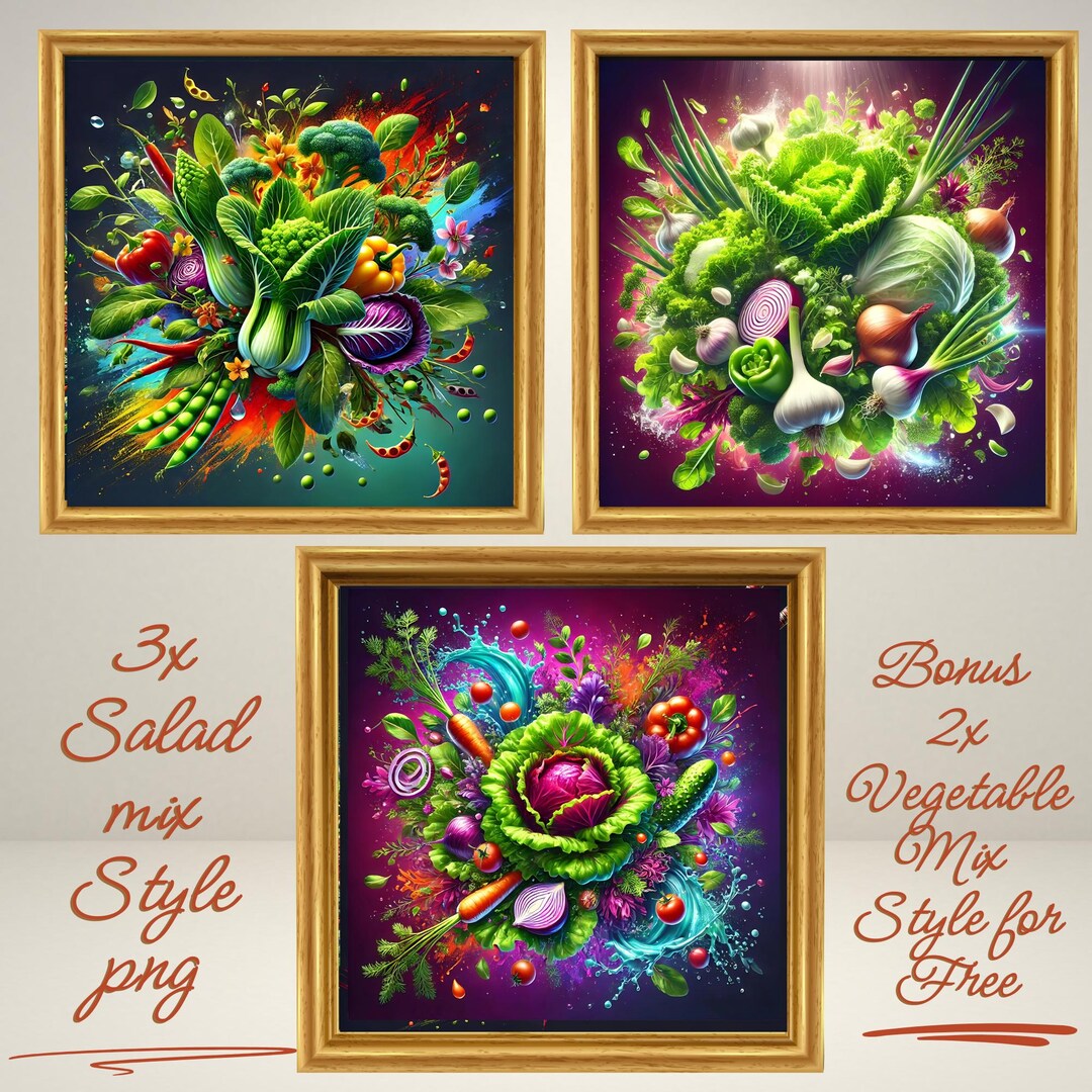 5x High-resolution Vegetable Art Posters -salad Mix & Veggie Style ...