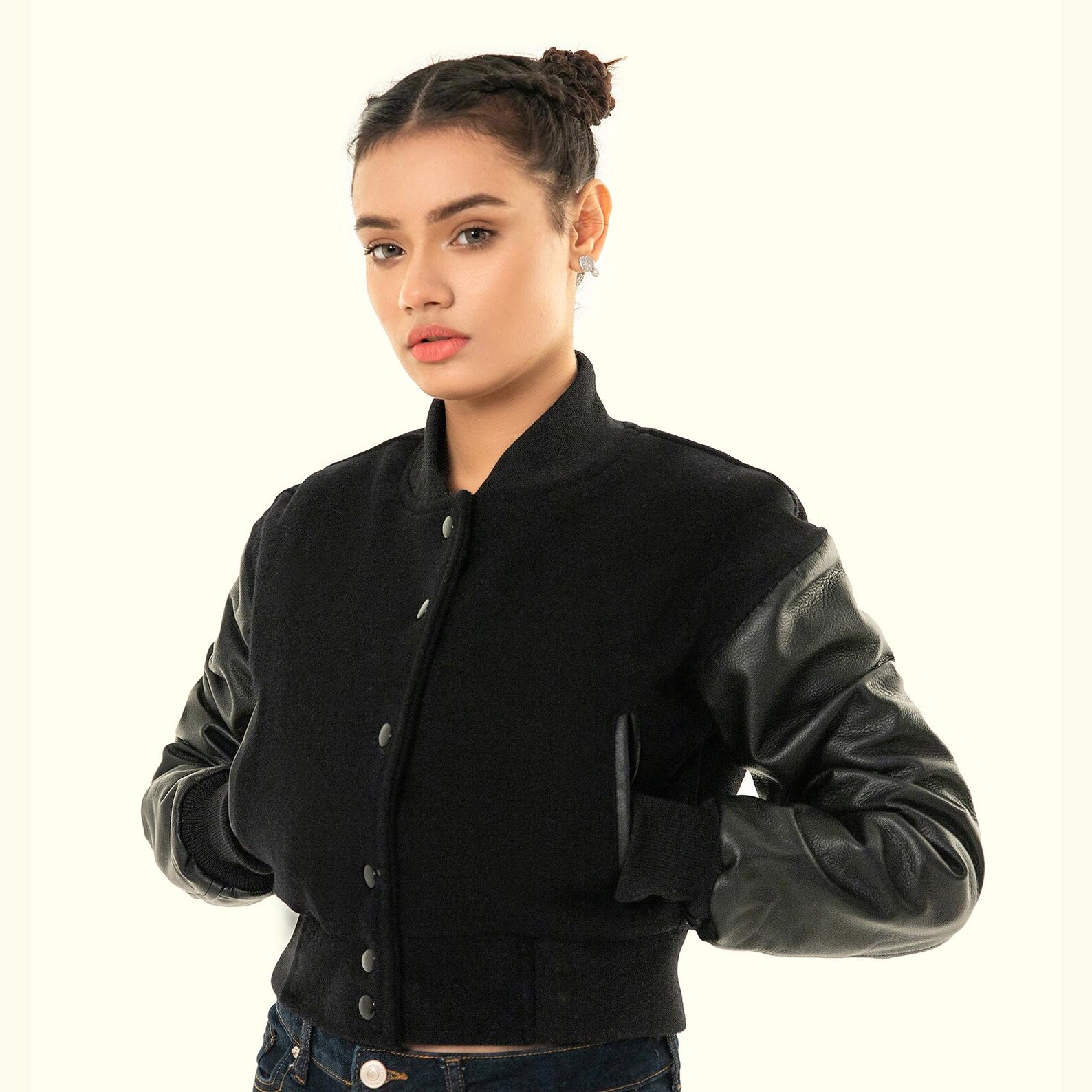 Cropped Varsity Jacket Baseball Letterman Jackets Wool Body Genuine ...