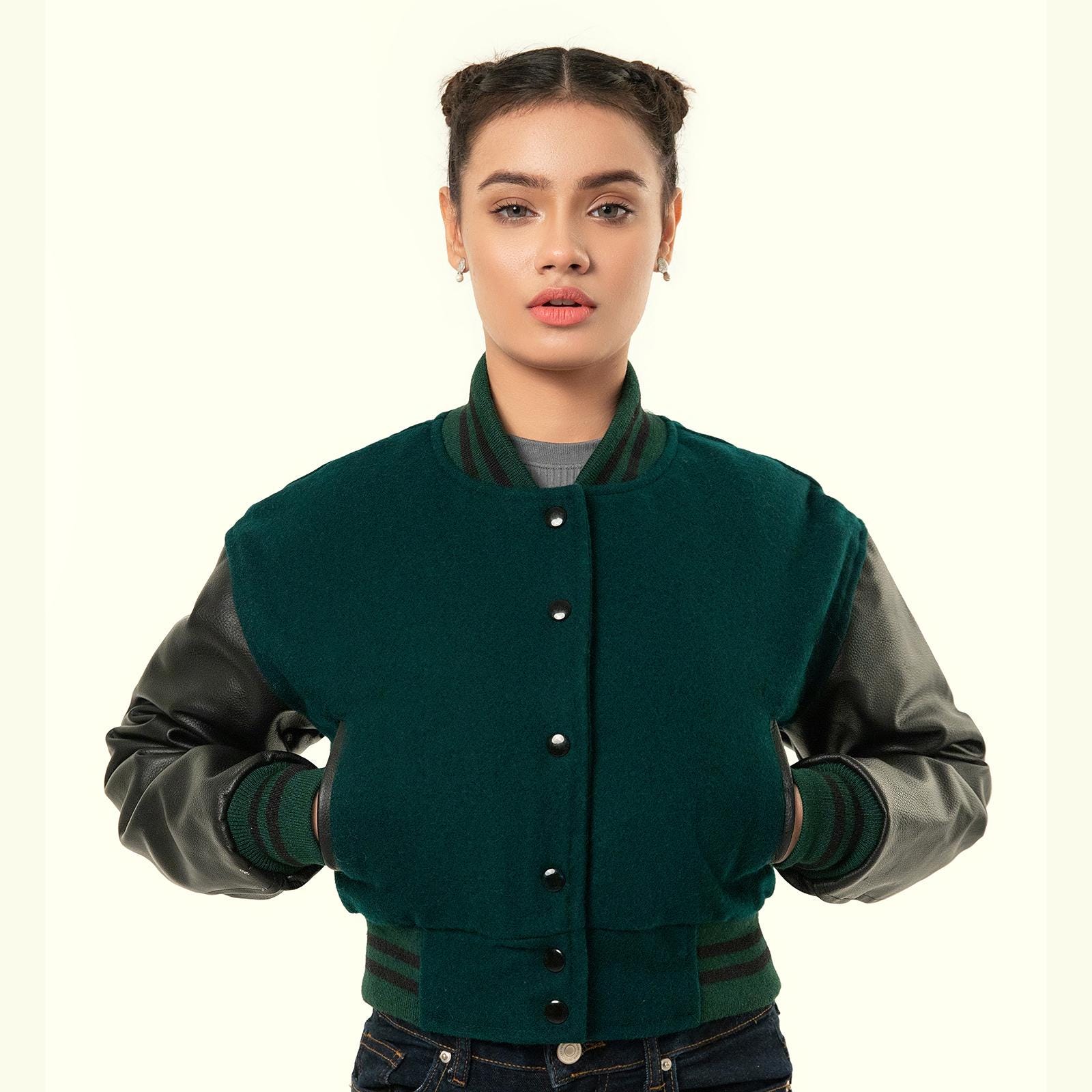 Cropped Varsity Jacket Baseball Letterman Jackets Wool Body Genuine ...