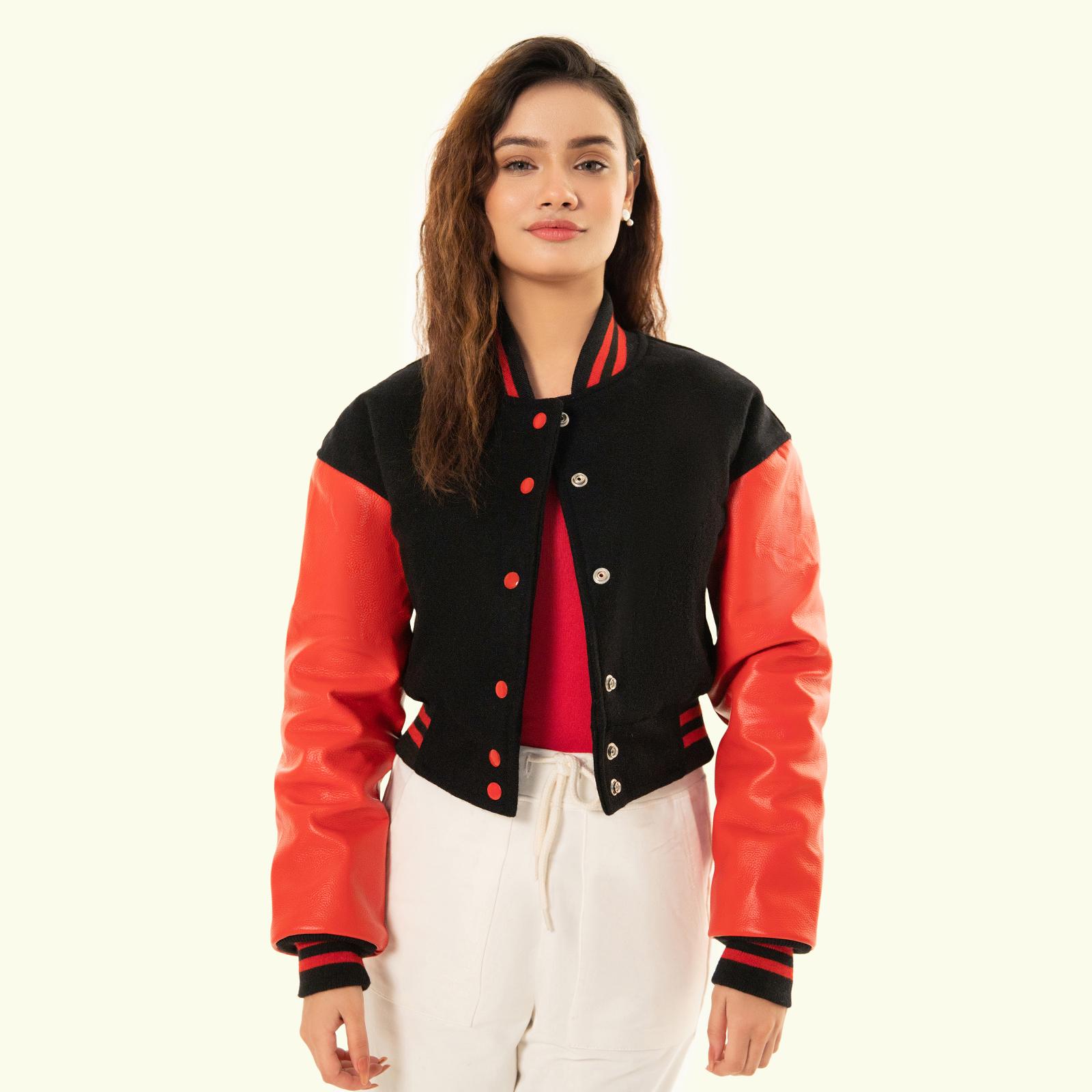 Cropped Varsity Jacket Baseball Letterman Jackets Wool Body Genuine ...