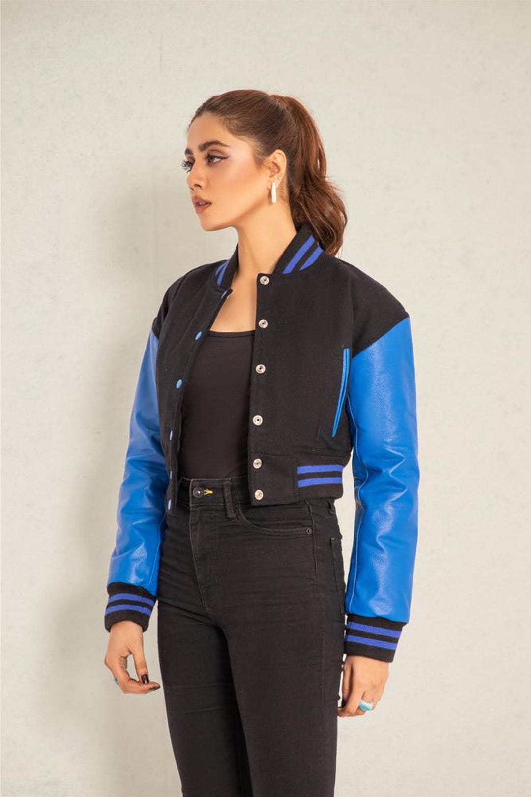 Cropped Varsity Jacket Baseball Letterman Jackets Wool Body Genuine ...