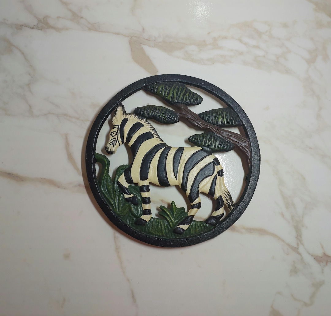 Vintage Zebra Cast Iron Trivet Hot Pot Country Kitchen Cottage Core ...