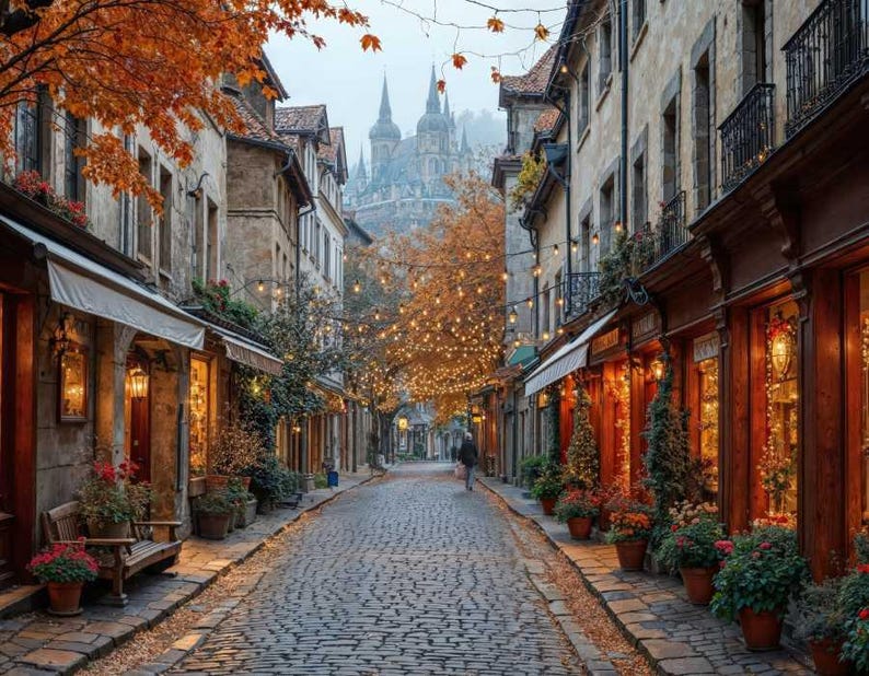 Cozy Cobblestone Street Puzzle Jigsaw Puzzle With Tin | Autumn Village ...