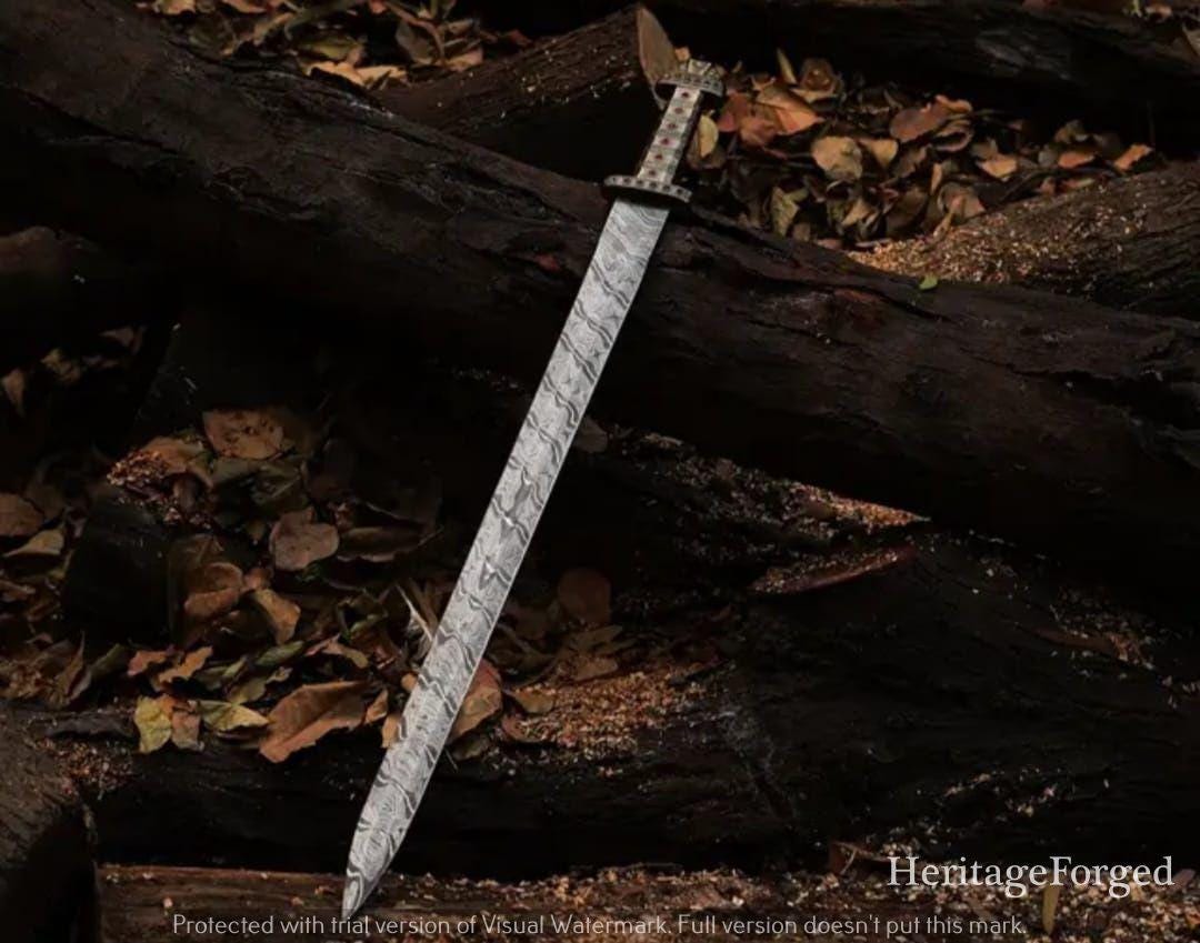 King Ragnar Lothbrok Damascus Viking Sword, Handcrafted Norse Replica ...