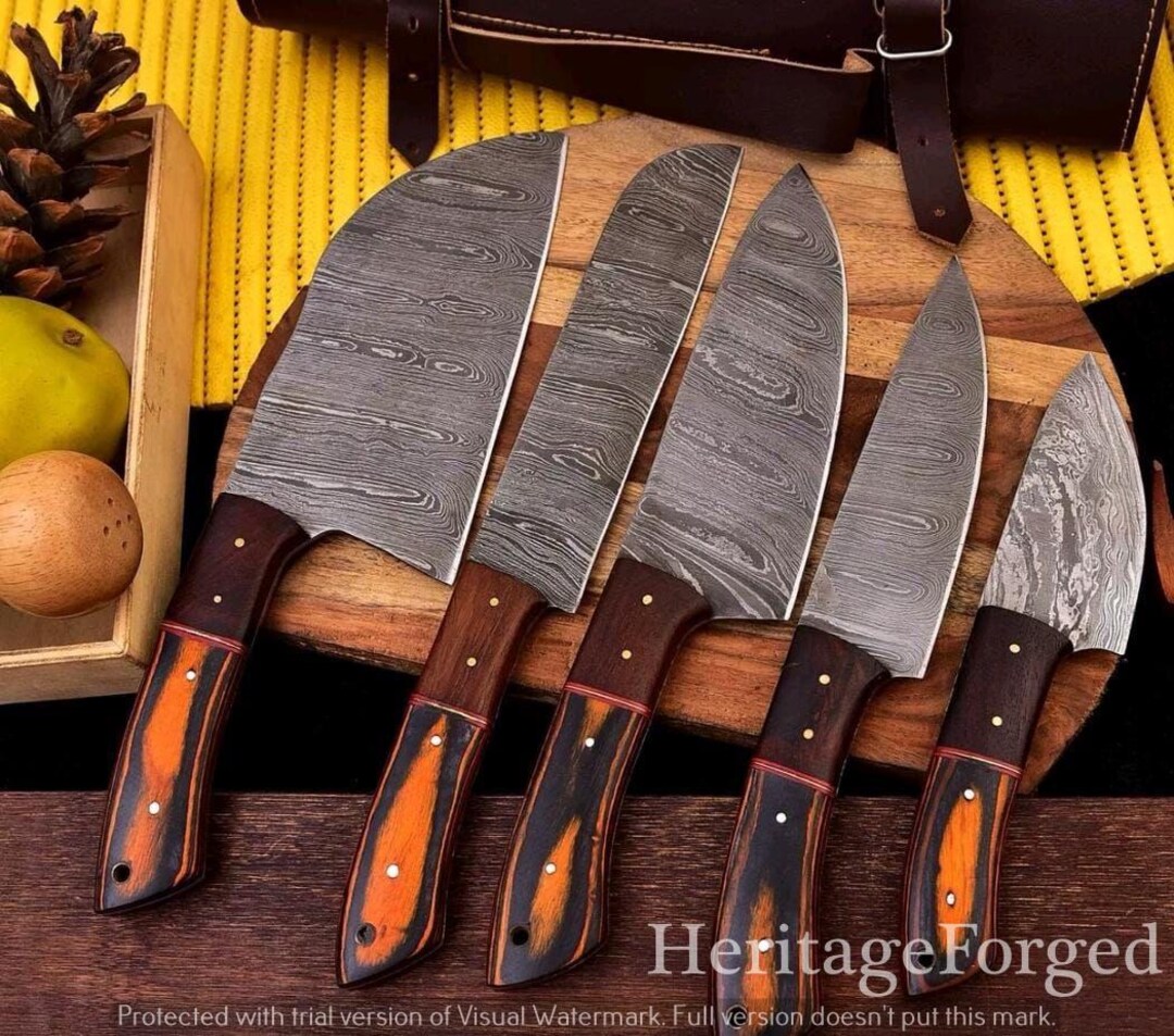 Damascus Steel Chef Set, Kitchen Set, Custom Cooking Tools 5pcs ...