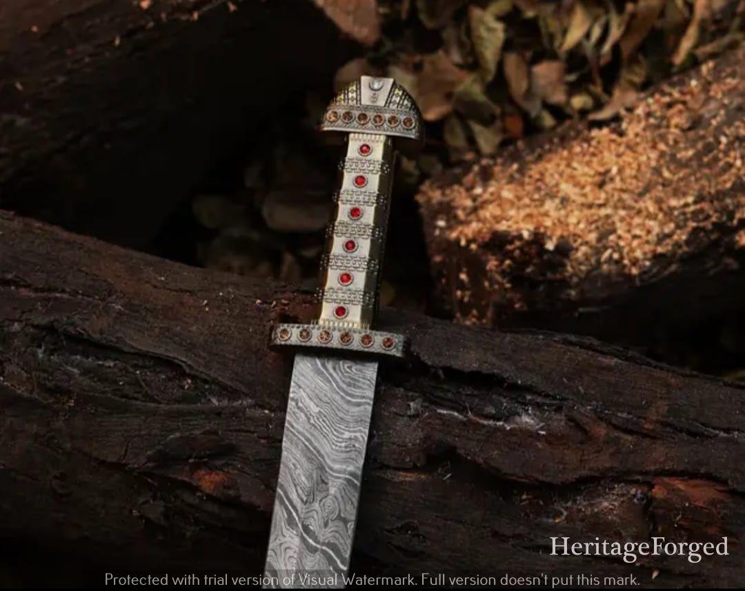 King Ragnar Lothbrok Damascus Viking Sword, Handcrafted Norse Replica ...