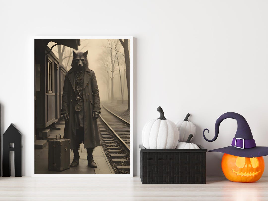 Vintage Wolfman Portrait Printable Wall Art – Retro Horror Decor for ...