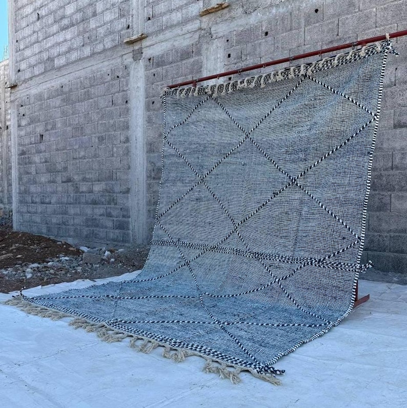 Blue and White Moroccan Kilim Rug, Berber Wool Runner, Custom Size - Etsy