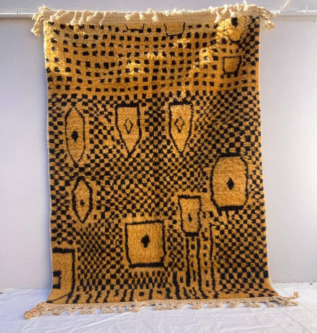 Yellow and Black Rug Handmade Mustard and Black Area Carpet Custom ...