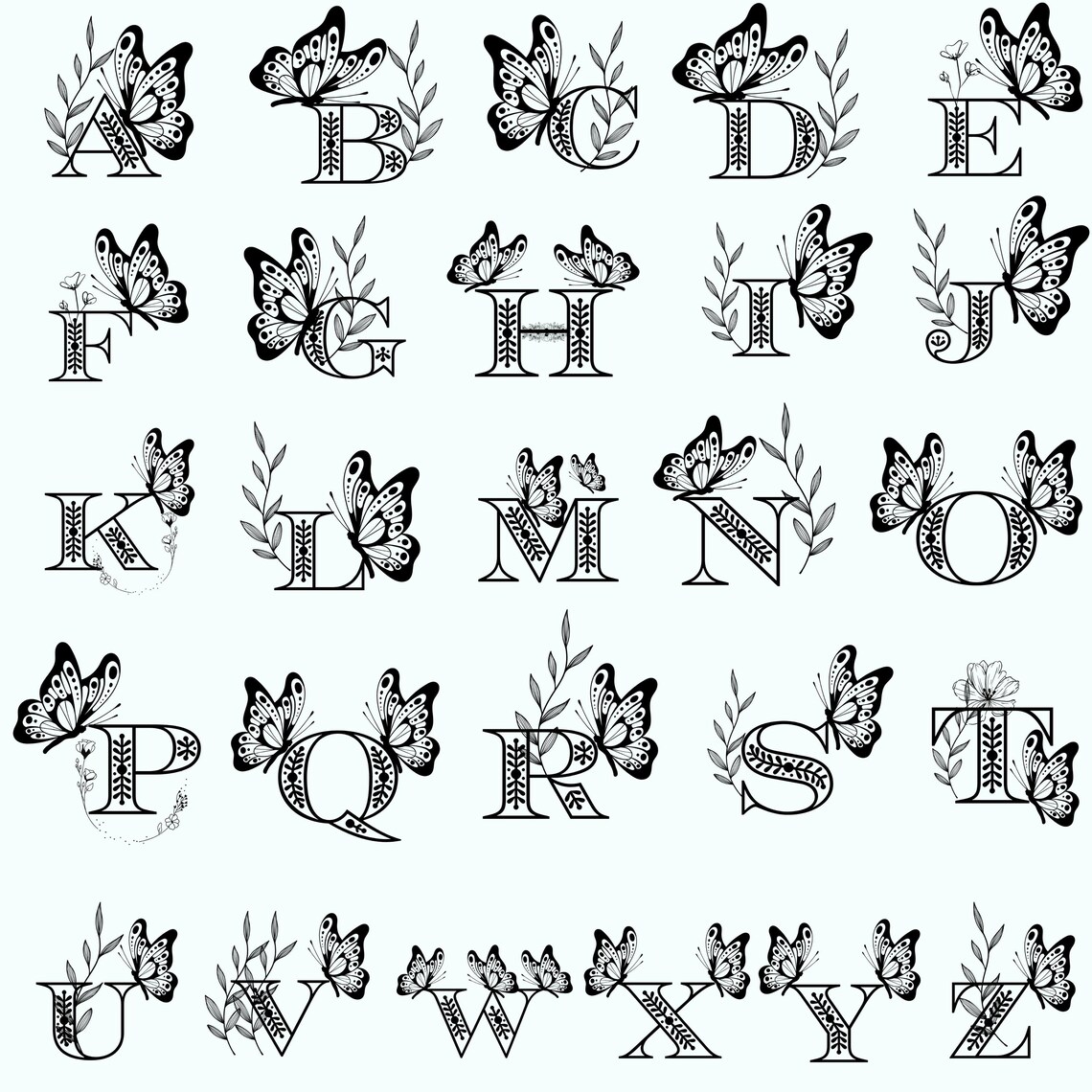 Butterfly Monogram Alphabet SVG, PNG, JPG & Pdf for Print, Butterfly ...