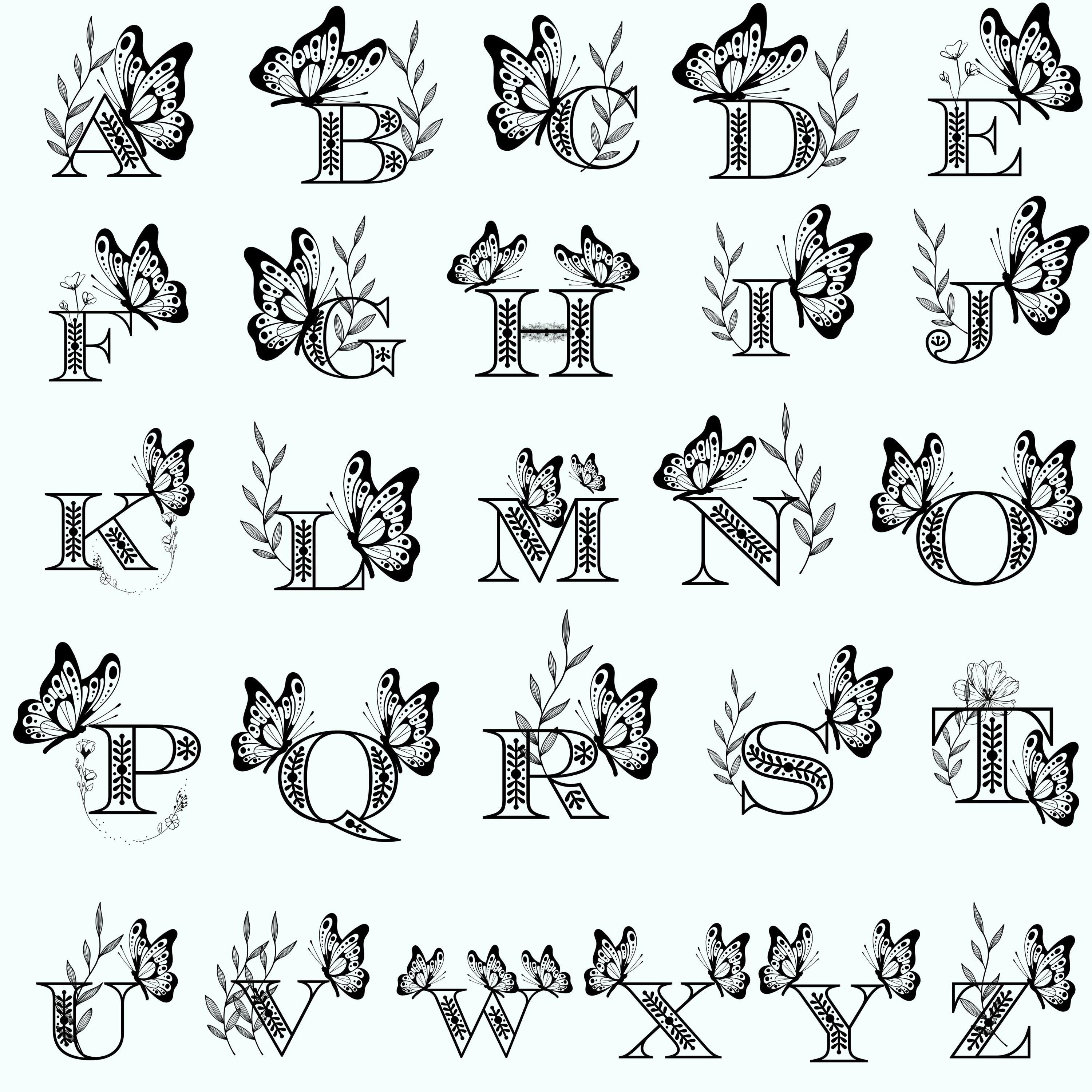Butterfly Monogram Alphabet SVG, PNG, JPG & Pdf for Print, Butterfly ...