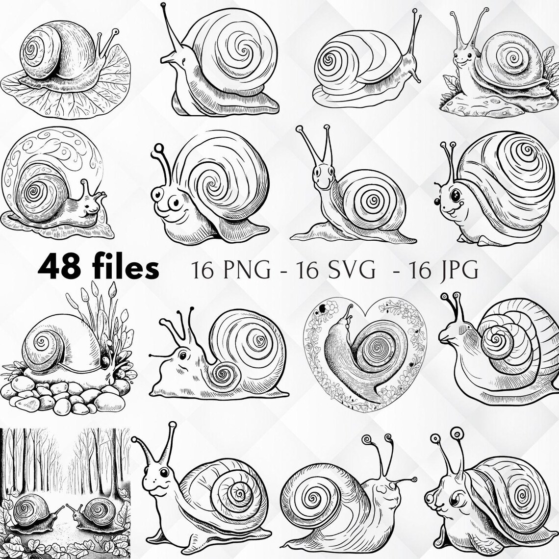Adorable Snail Digital Clipart | 16 PNG, 16 JPG, 16 SVG | High-quality ...