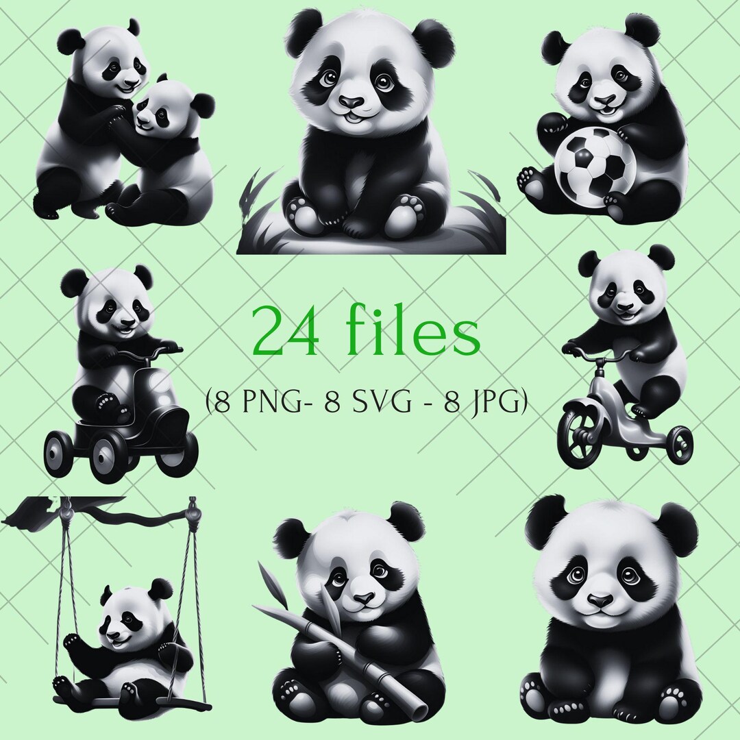 Premium Cute Panda Digital Clipart Bundle – 24 High-quality Files (PNG ...