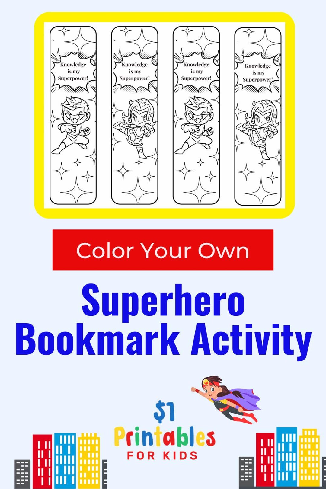 Color Your Own Superhero Bookmark Kids Bookmarks, Superhero Activity ...