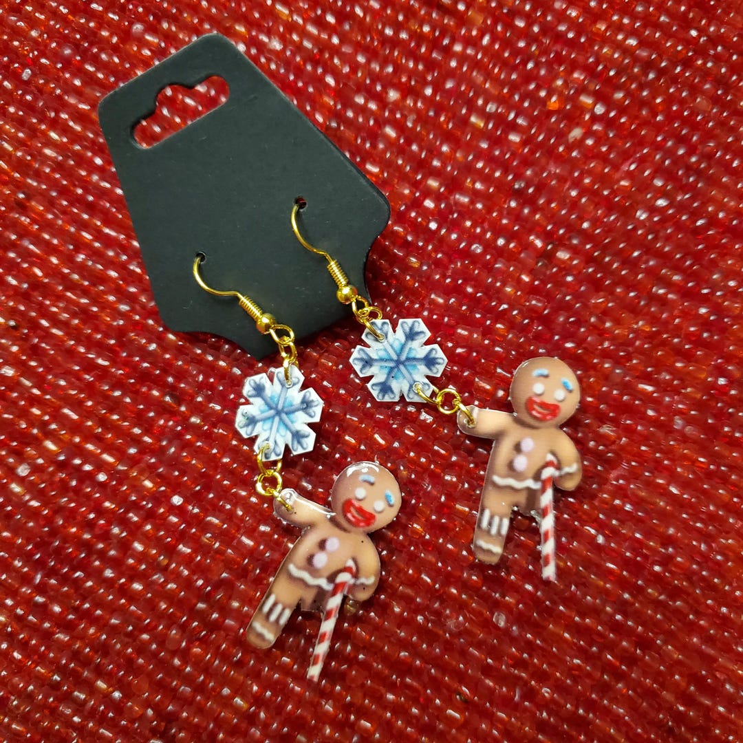 SMALL Shrek Gingerbread Man Hanging on by A Snowflake Dangle Earrings ...