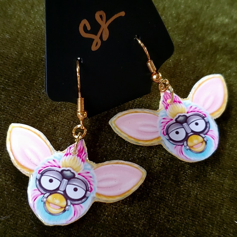 Furby-inspired Original Illustration Print Wooden Dangle Earrings ...