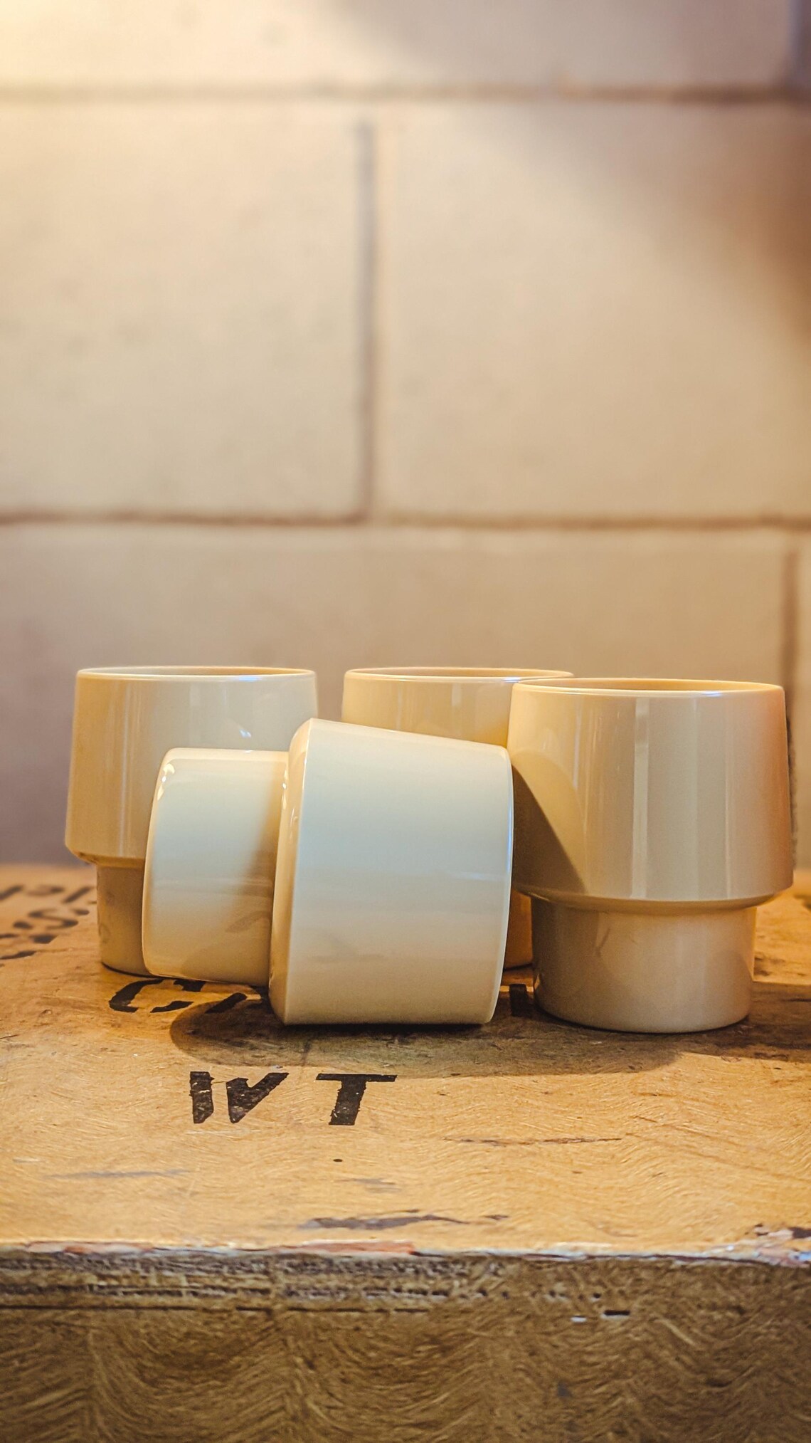 Vintage Set of Four Beige Stacking Cups Mid-century Modern Minimalism ...