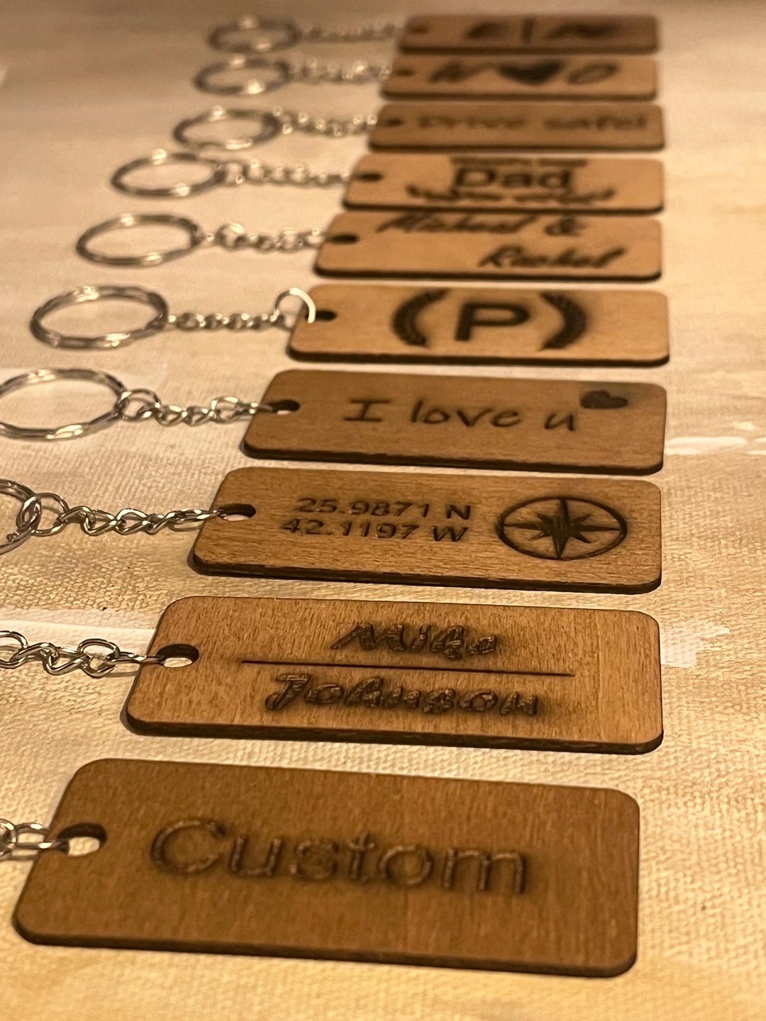 Personalised Wooden Keychains, Custom Metal Keyrings, Burned Natural ...