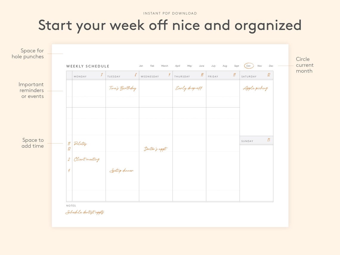 Weekly Planner, Printable Weekly Planner, Weekly Schedule, Letter/half ...