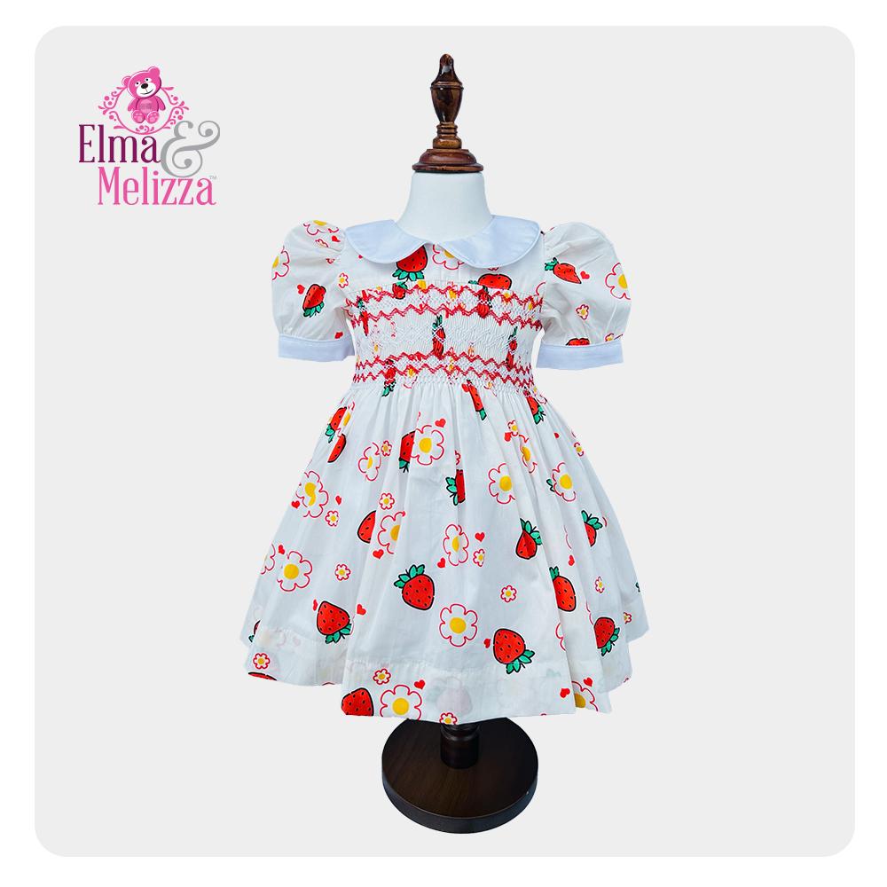 Strawberry Printed Fabric Hand Smocked Baby Girl Dress | Toddler ...