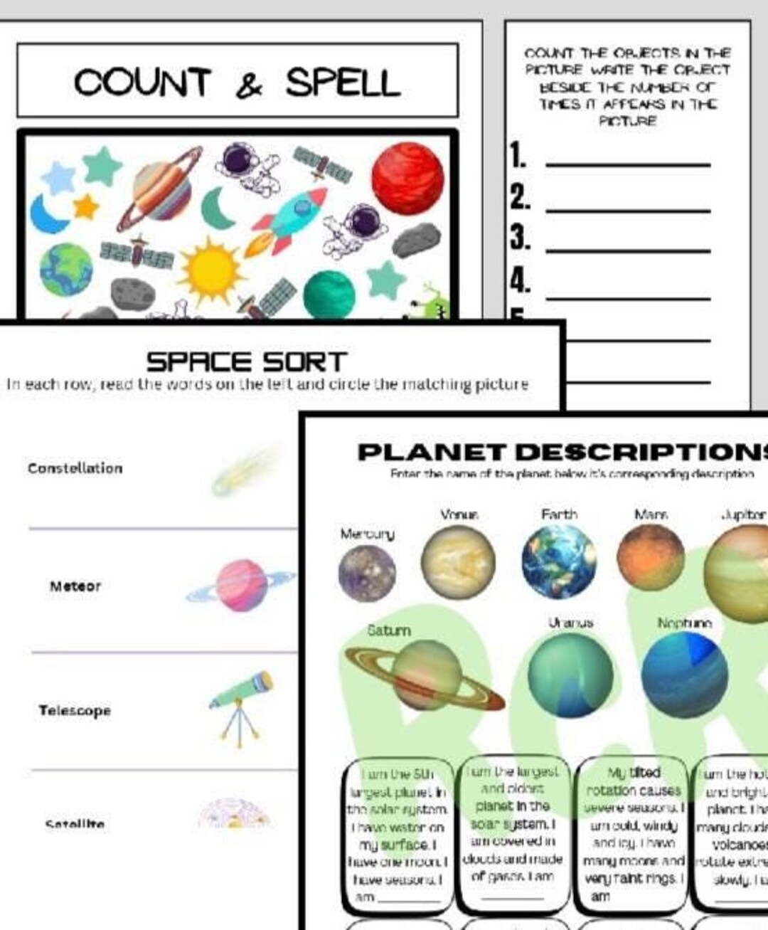 Space Theme Worksheets. 5 Unique Planet & Space Worksheets. - Etsy