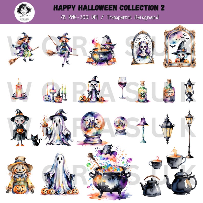 Watercolour Happy Halloween Collection 2 Clip Art, Spooky Clip Art ...