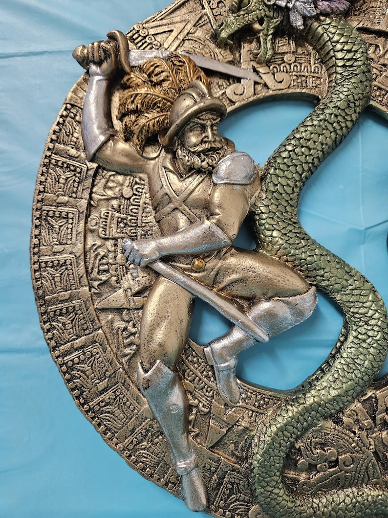 Aztec Conquista Wall Plaque Features Aztec Calendar Aztec Emperor