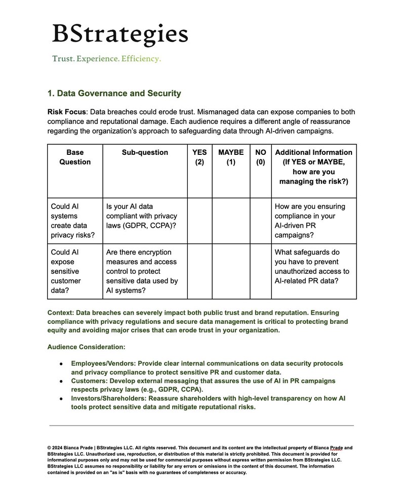 PR AI Risk Assessment Template & Scorecard Brand Risk Management Tool ...