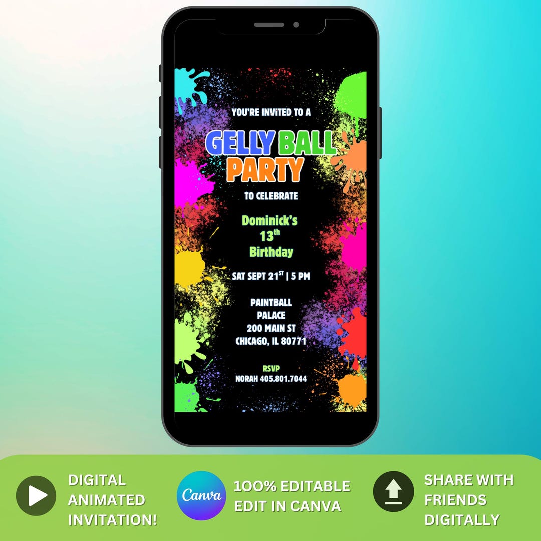 Animated Gellyball Birthday Invitation Template | Colorful Paintball ...