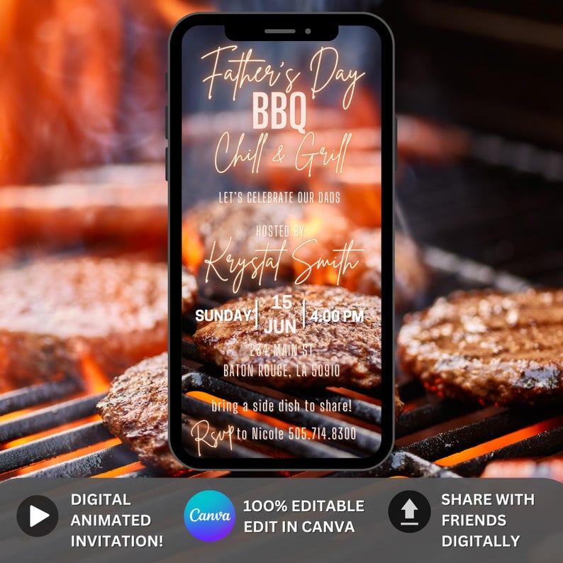 Digital Father's Day Invitation Template, Grill and Chill BBQ Invite ...