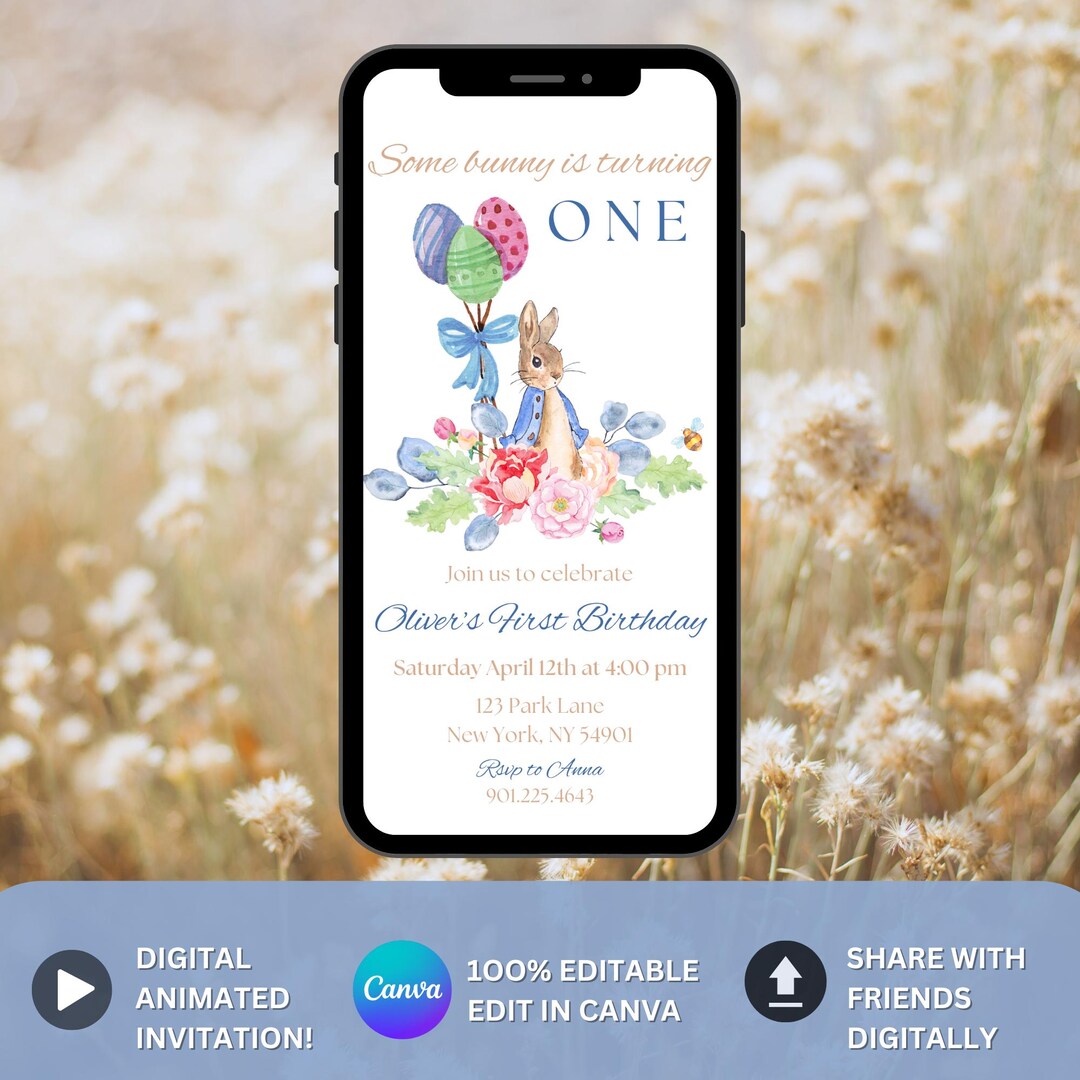 EDITABLE Peter Rabbit Birthday Invitation Bunny Birthday Invitation Boy ...