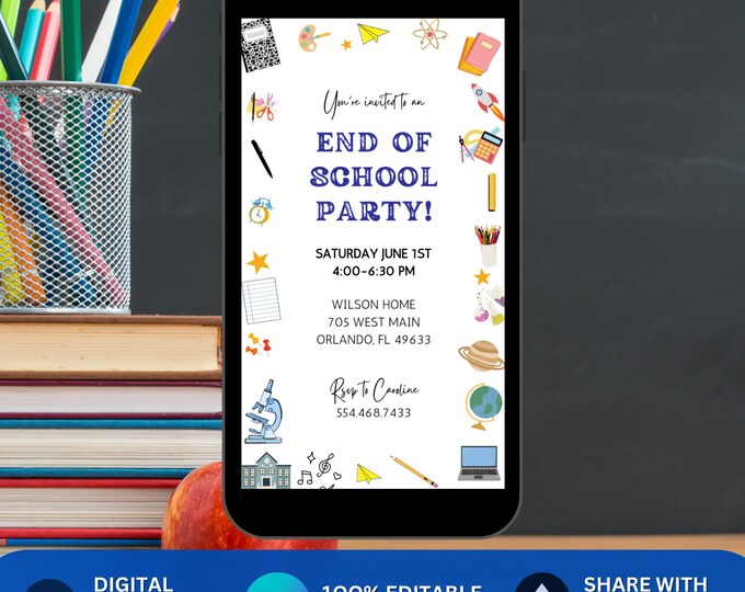 End of Year Party Invitation, Last Day of School Party Invitation ...