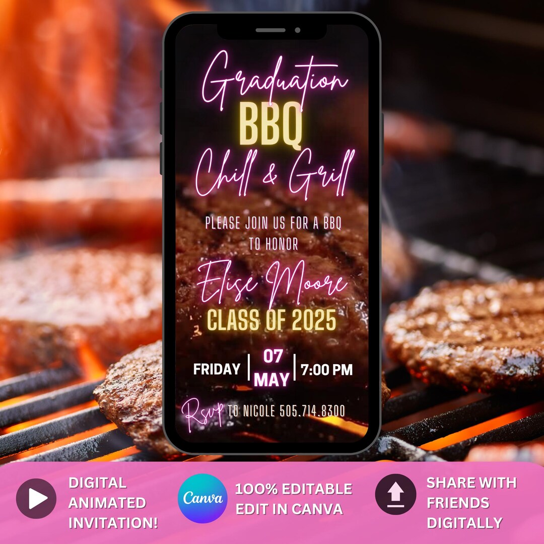 Graduation BBQ Invitation Chill and Grill. Digital Class of 2025 ...