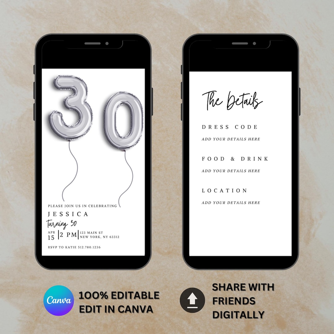 Digital 30th Birthday Invitation, 30th E-invite, 30th Birthday Evite ...