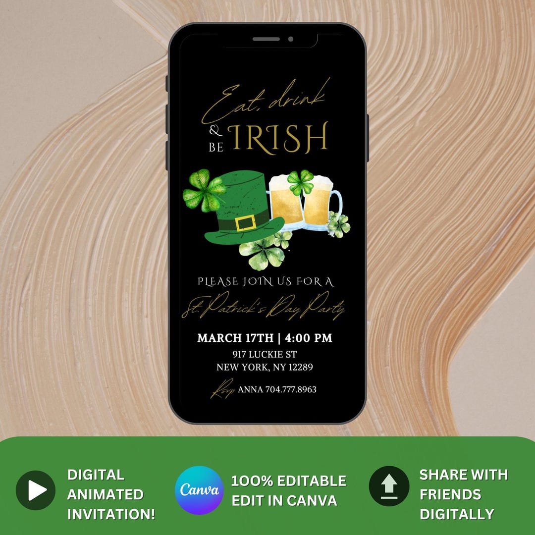 Eat Drink & Be Irish Invitation Template, St. Patricks' Day Party ...