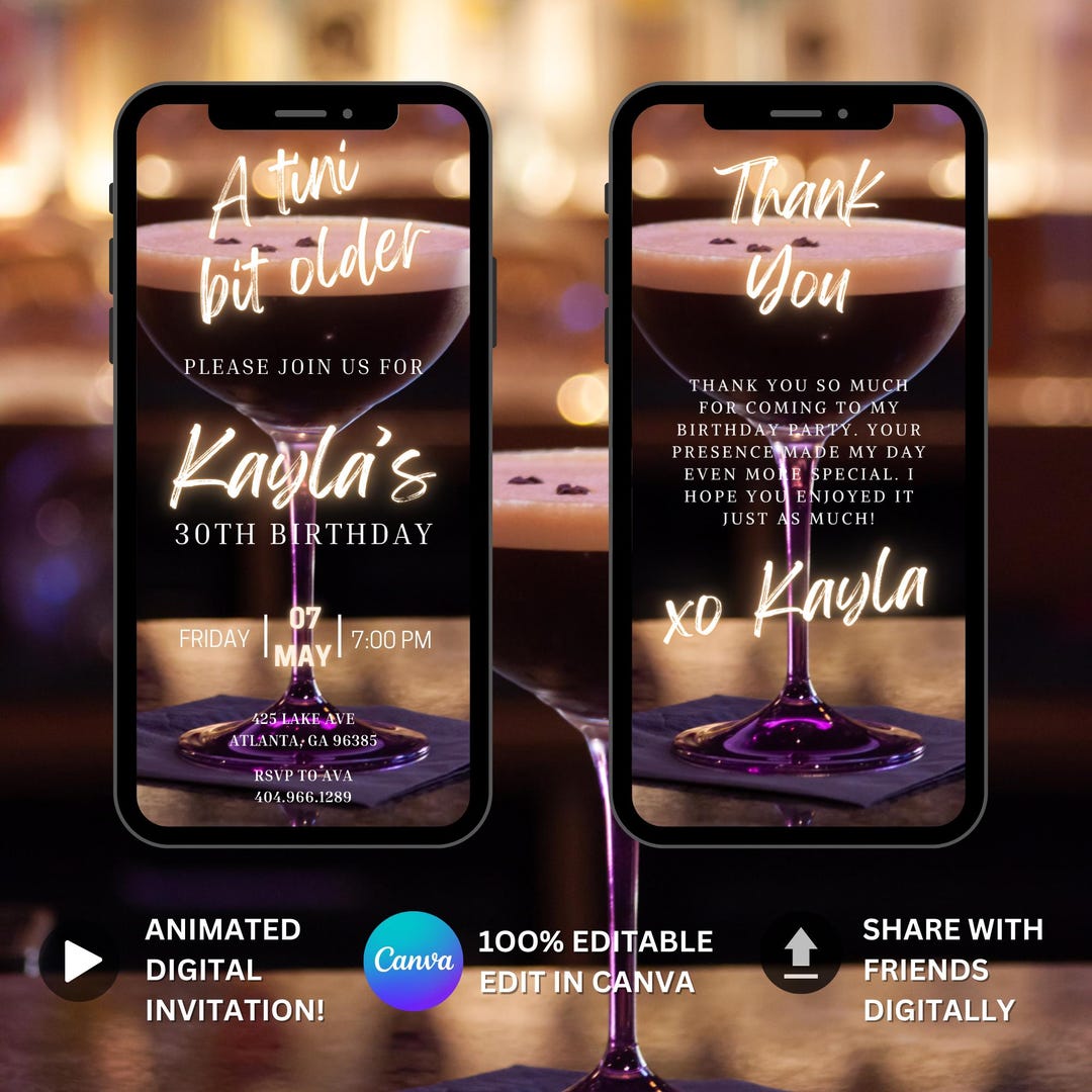 Digital Birthday Invitation A Tini Bit Older, Martini Theme Party ...