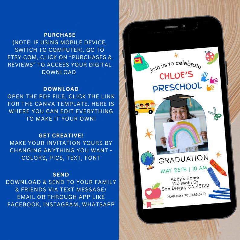 EDITABLE Graduation Invitation Preschool Pre-k 2025, Kindergarten ...