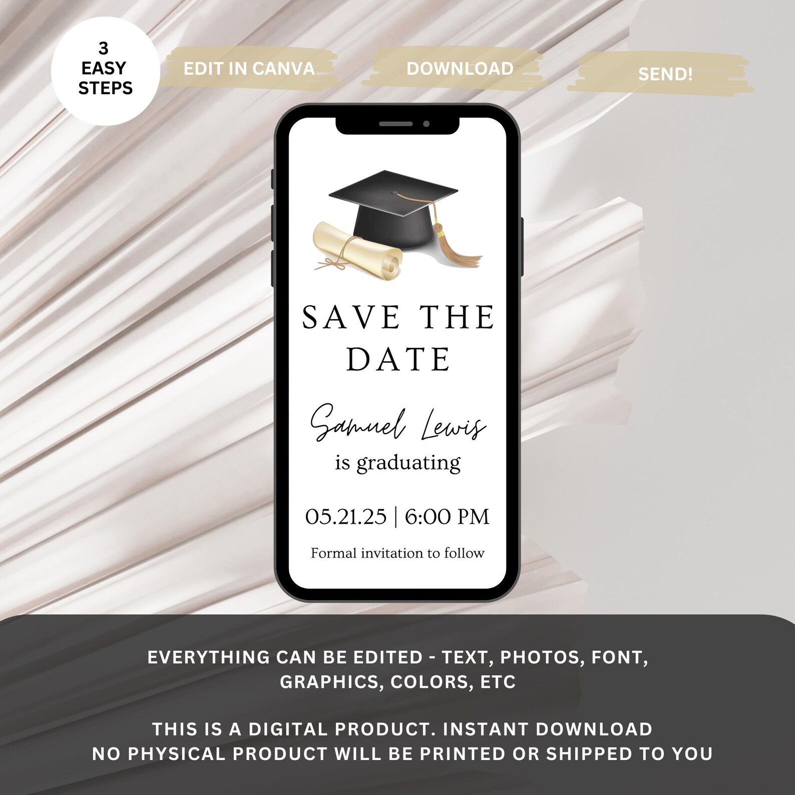 Graduation Save the Date Invitation. Digital College or High School ...