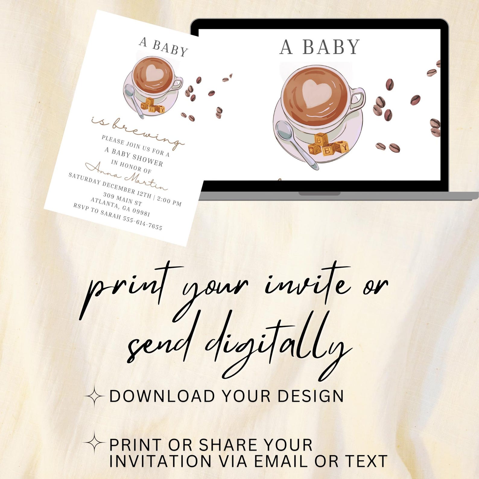 Coffee Bean Baby Shower Invitation, Editable A Baby is Brewing Coffee ...