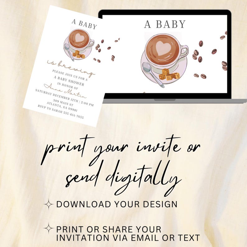 Coffee Bean Baby Shower Invitation, Editable A Baby is Brewing Coffee ...
